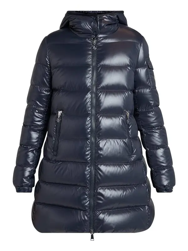 Moncler Courcelles Long Hooded Down Puffer Coat - Navy