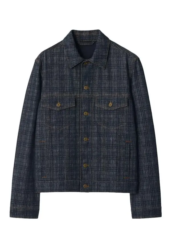 Burberry Check Denim Jacket - Navy Blue