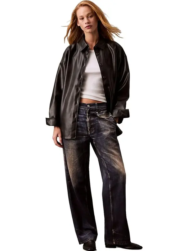Calvin Klein Faux Leather Relaxed Shirt Jacket - Black Beauty