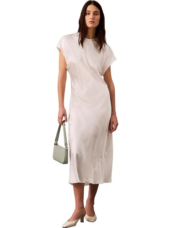 Calvin Klein Crushed Satin Midi Sheath Dress - Brilliant White