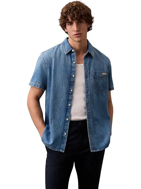 Calvin Klein Tencel Cotton Denim Classic Button-down Shirt - Blue Retrograde