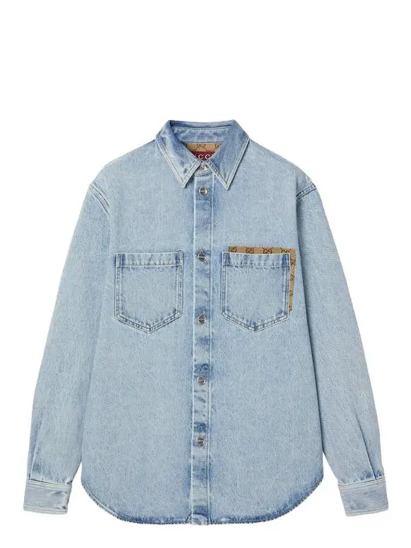 Gucci Washed Denim Shirt With Gg Insert - Blue