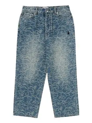 BAPE Line Camo Jacquard Denim Pants - Light Indigo