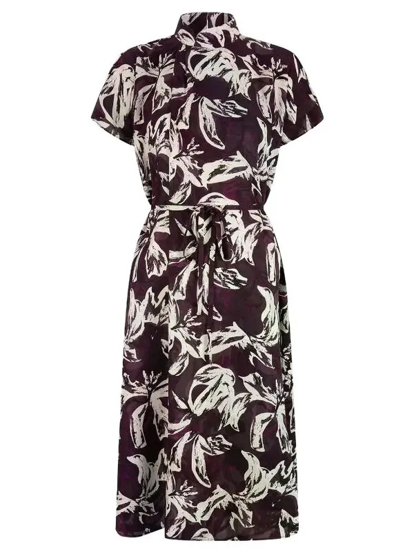 Shanghai Tang Silk Floral Print Dress - Brown
