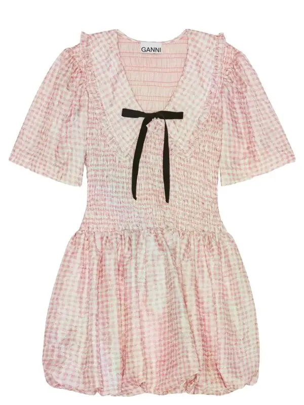 GANNI Ruffled Smocked Mini Dress - Pink