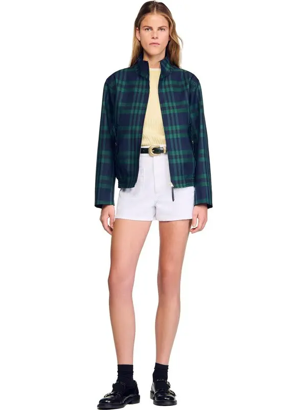 Sandro Checked Cropped Jacket - Green / Blue