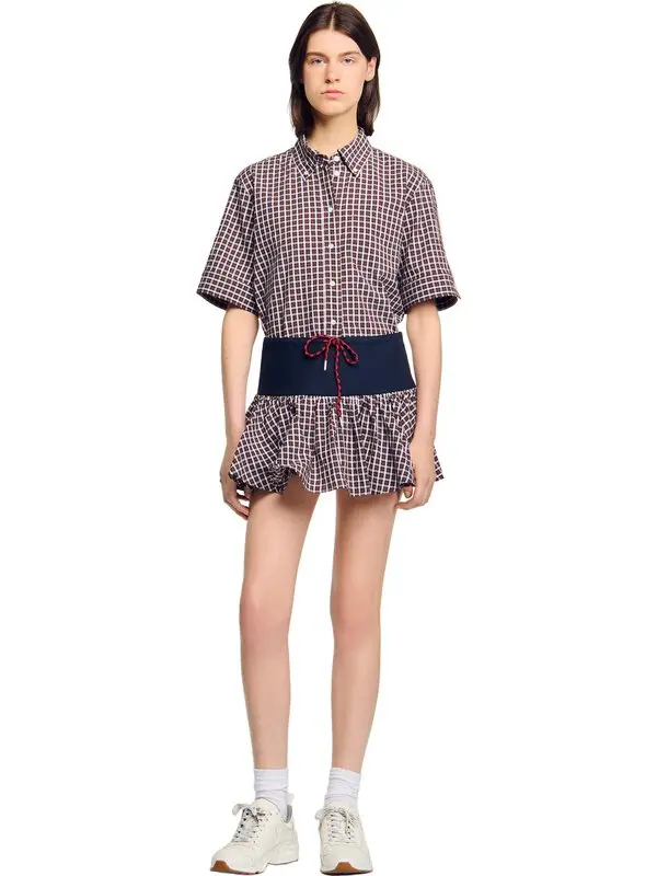Sandro Checked Cotton Skort - Brown