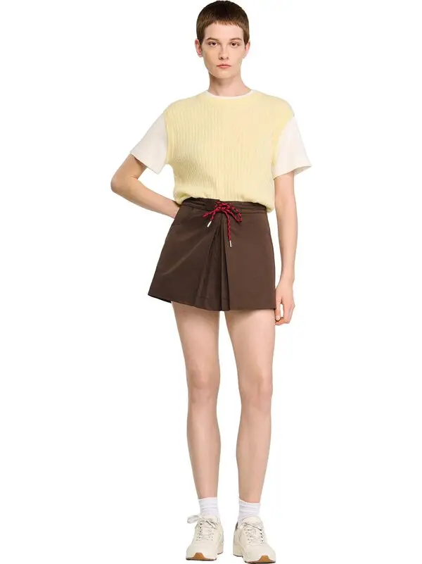 Sandro Pleated Drawstring Skort - Brown