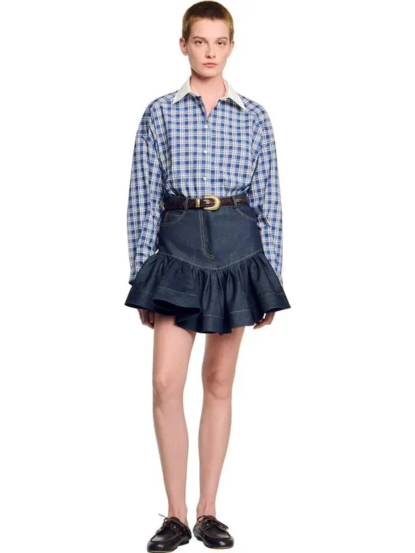 Sandro Mini Denim Ruffled Skirt - Deep Blue