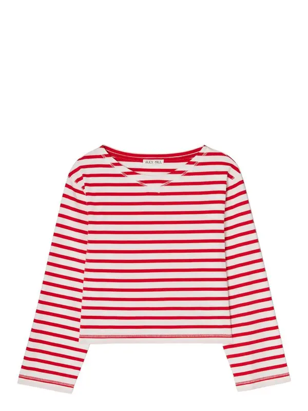 ALEX MILL Striped Boatneck Tee - Red,ivory
