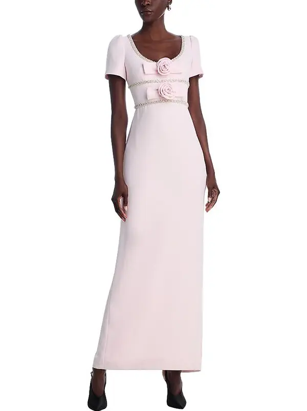 SELF-PORTRAIT Crepe Crystal Trim Maxi Dress - Pink