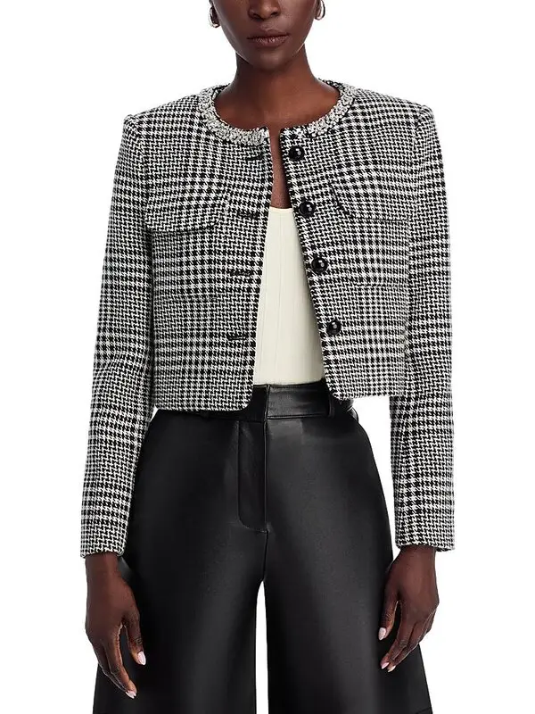 SELF-PORTRAIT Houndstooth Crystal Trim Jacket - Black/white