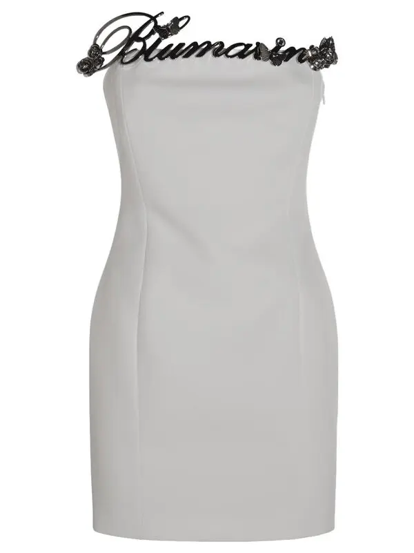 Blumarine Sleeveless Silk Dress With Logo - White Pearl