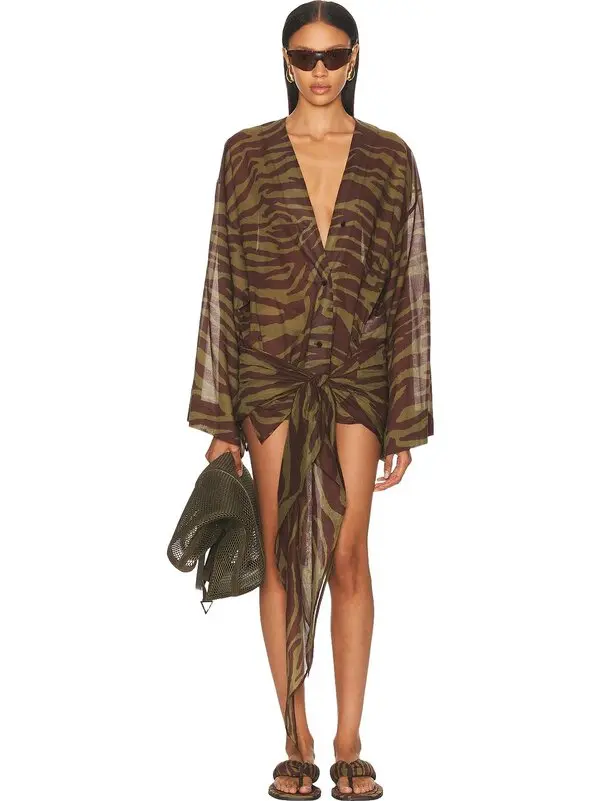 Attico Zebra Printed Mini Dress - Dark Green & Dark Brown