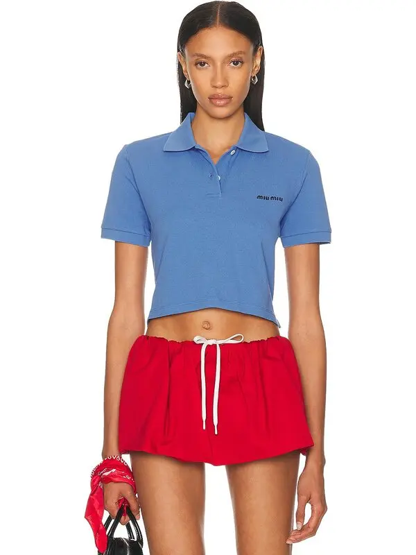 Miu Miu Cropped Pique T-shirt - Pervinca