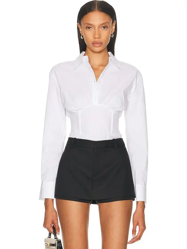 FLEUR DU MAL Poplin Button Down Bodysuit - White