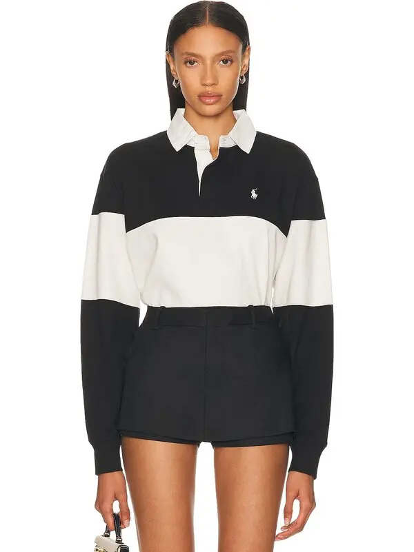 Polo Ralph Lauren Long Sleeve Polo Top - Polo Black & Deckwash White