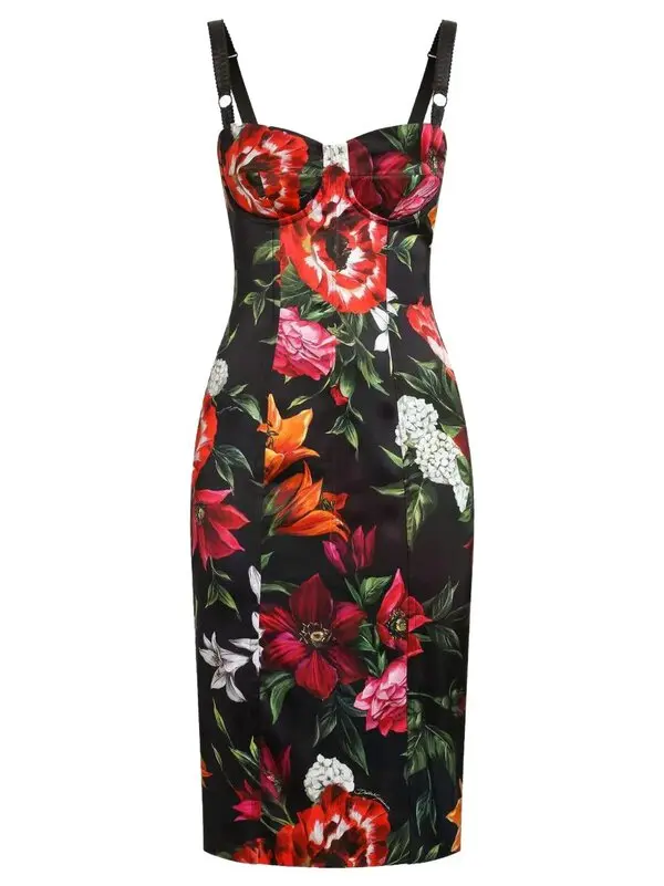 Dolce & Gabbana Floral-print Midi Dress - Black