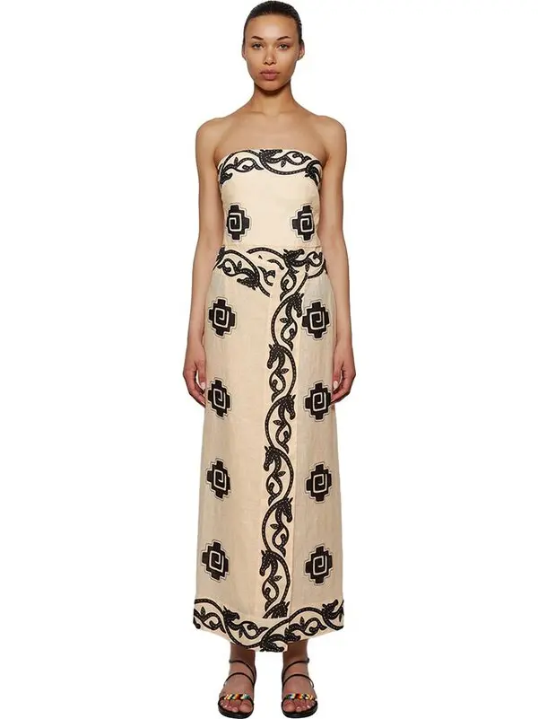 Johanna Ortiz Ancient Strapless Linen Dress - Multi