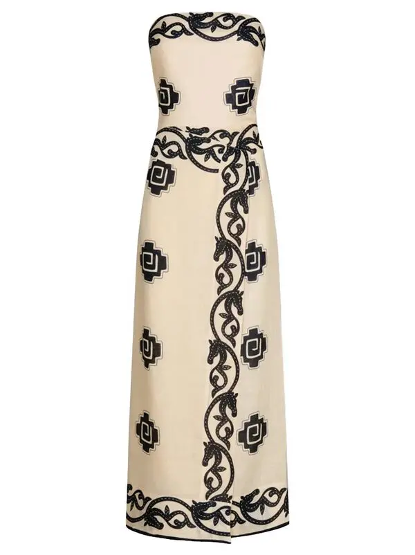 Johanna Ortiz Ancient Strapless Linen Midi Dress - Multi