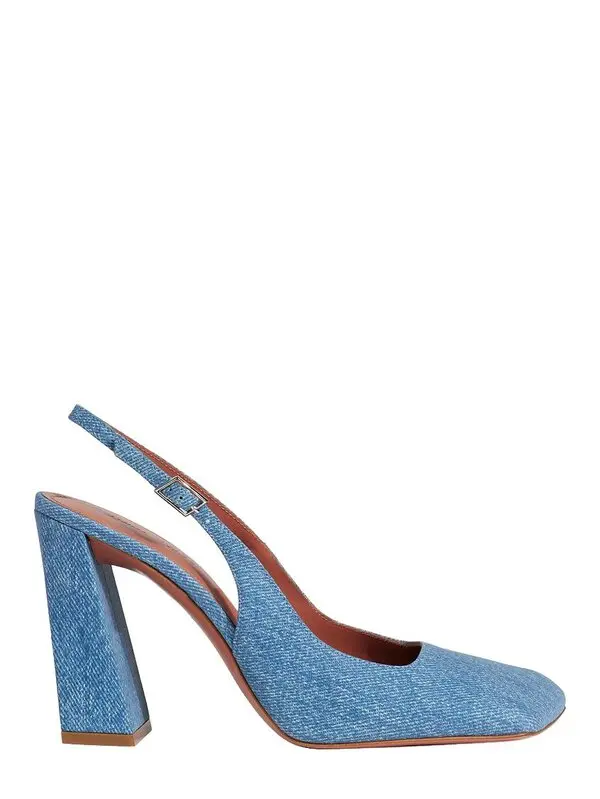 Amina Muaddi Charlotte Denim-effect Suede Slingback Pumps - Mid Denim