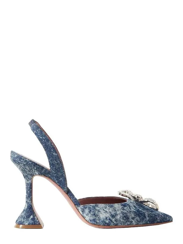 Amina Muaddi Rosie Crystal-embellished Denim Slingback Pumps - Mid Denim