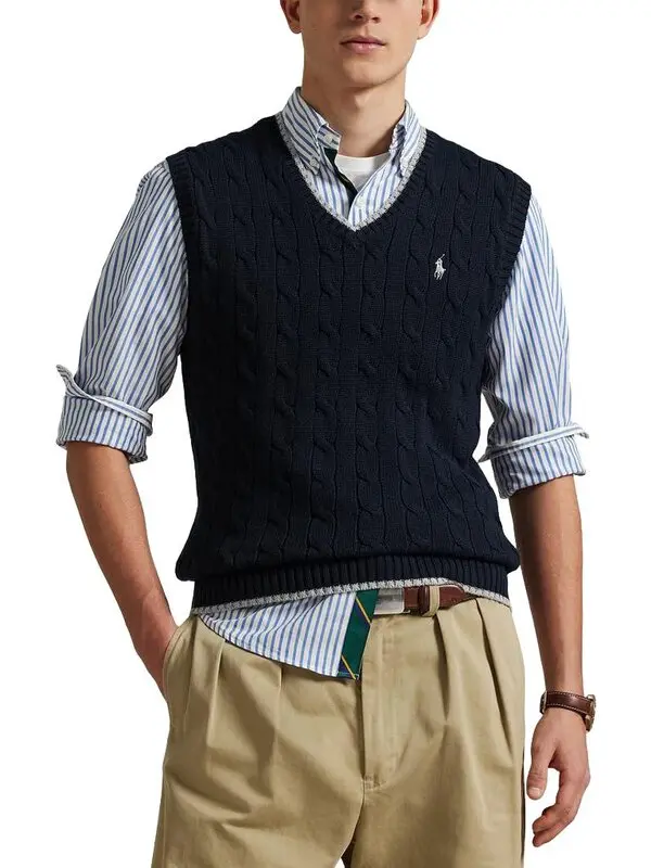 Polo Ralph Lauren Cable-knit Cotton Vest - Hunter Navy Combo