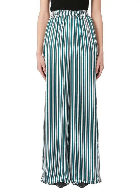 Max Mara Ladino Stripe Wide Leg Silk Pants - Dark Green
