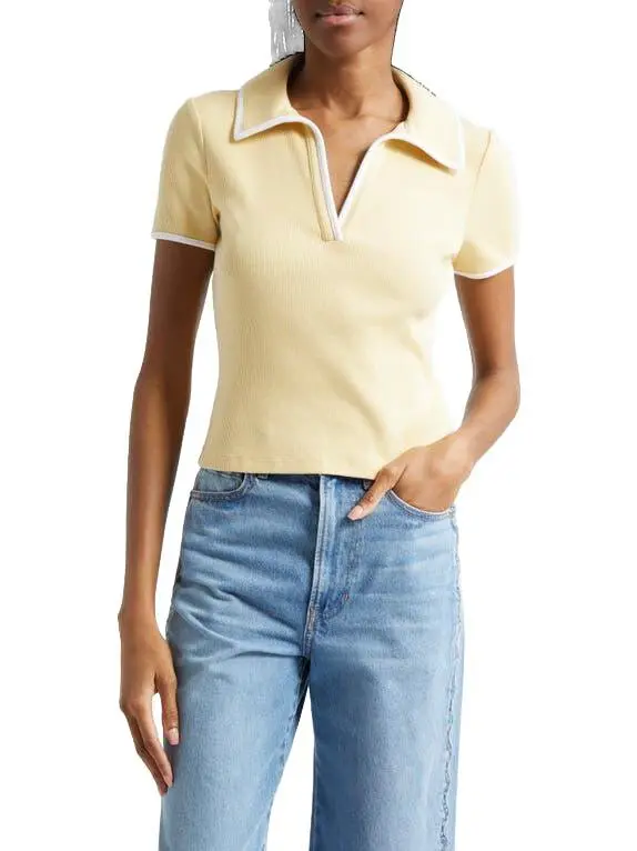 Veronica Beard Kearney Contrast Trim Rib Polo - Chamomile