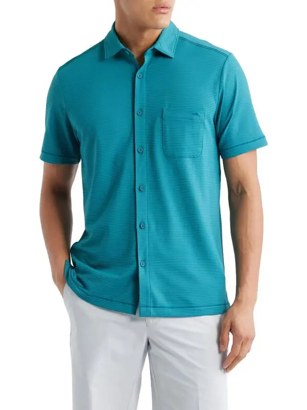 Tommy Bahama Costa Wave Camp Short Sleeve Button-up Shirt - Largo Teal