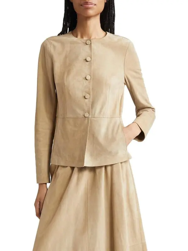 Lafayette 148 New York Peplum Suede Jacket - Clay
