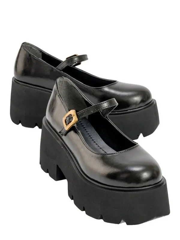 PROLOGUE SHOES Linley Platform Mary Jane Shoes - Black Faux Leather