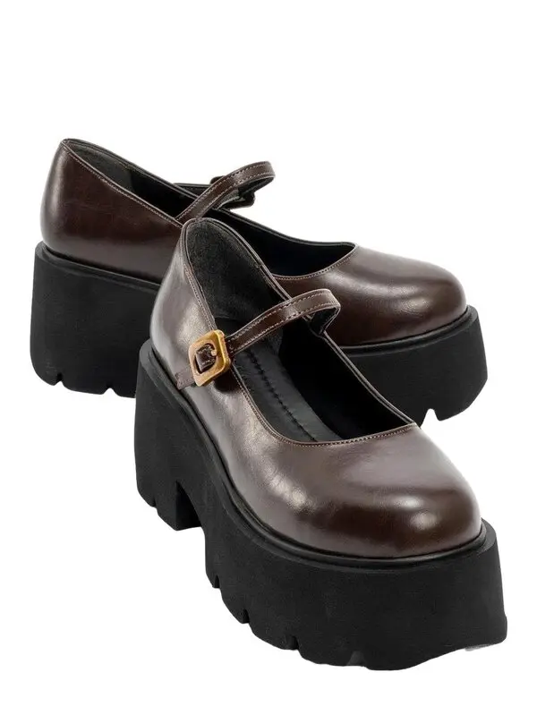 PROLOGUE SHOES Linley Platform Mary Jane Shoes - Brown Faux Leather