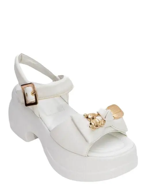 PROLOGUE SHOES Merida Buckle Platform Sandal - White Faux Leather
