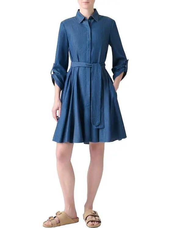 Akris Belted Denim Shirt Dress - Medium Blue Denim
