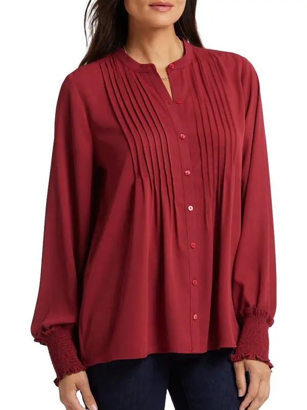 NYDJ Pleated Peasant Blouse - Wild Currant