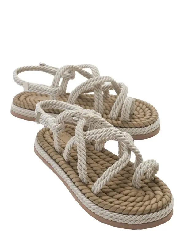 PROLOGUE SHOES Flat Sandals - Beige Faux Leather