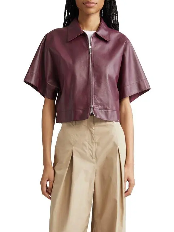 Lafayette 148 New York Napa Leather Crop Jacket - Violet Ash