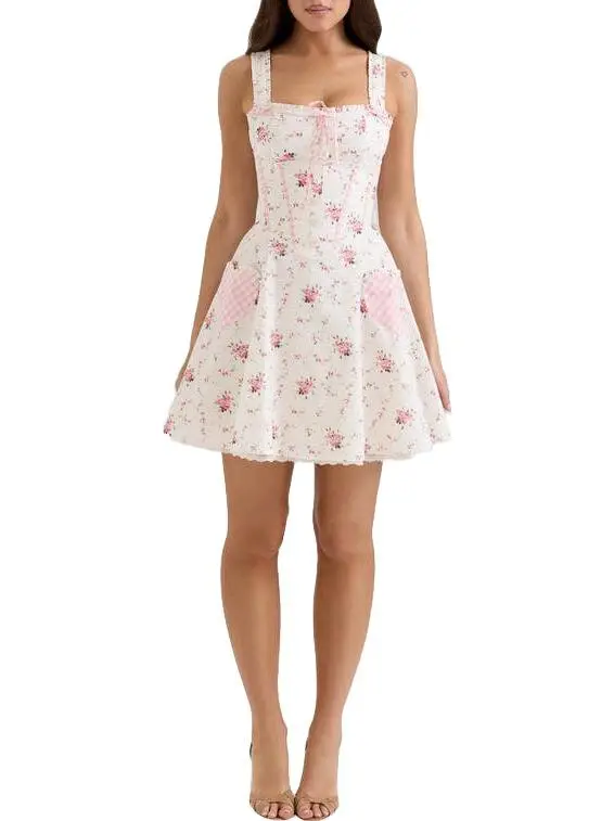 House Of Cb Marianella Floral Fit & Flare Minidress - Rose Cream
