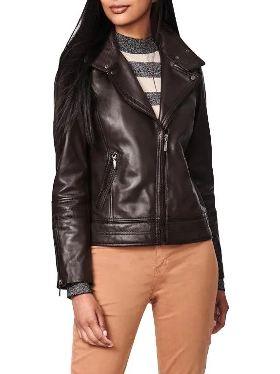 Bernardo Leather Moto Jacket - Chocolate Chip