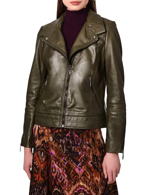 Bernardo Leather Moto Jacket - Olive Branch