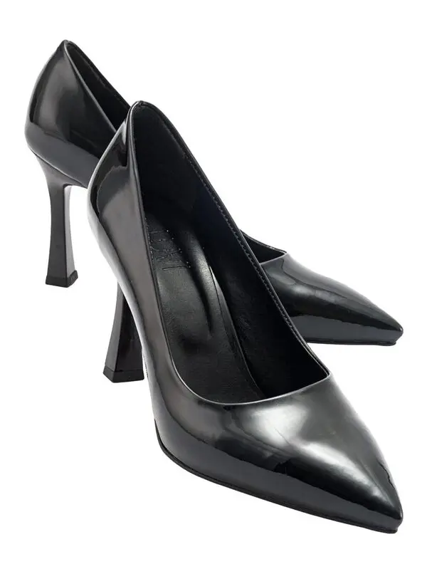 PROLOGUE SHOES Pointed Toe Stiletto Pumps - Black Patent Faux Leather
