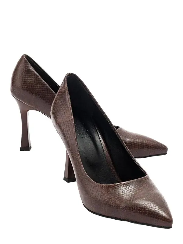 PROLOGUE SHOES Pointed Toe Stiletto Pumps - Brown Faux Leather