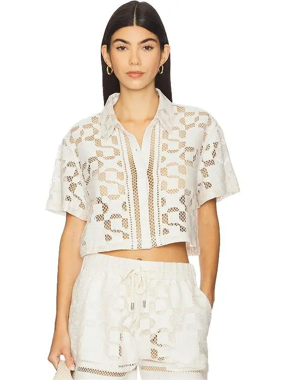 Simkhai Makaia Cropped Button Down Shirt - White Multi
