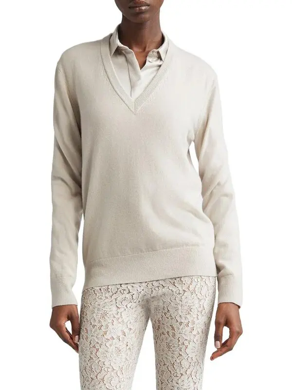 Michael Kors V-neck Cashmere Sweater - Oyster
