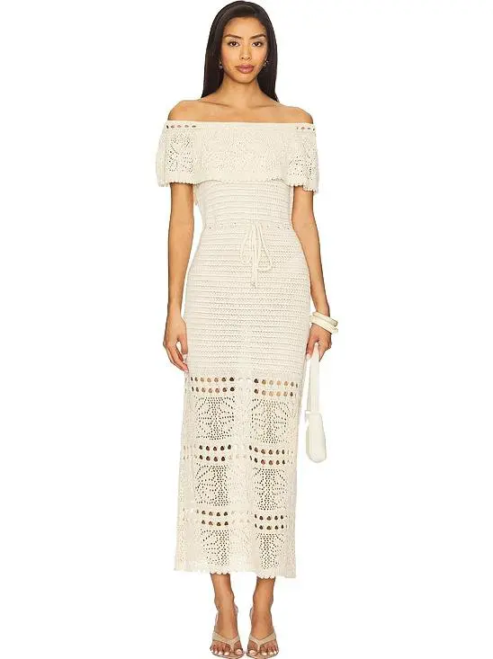 Line & Dot Wilda Crochet Sweater Dress - Ecru