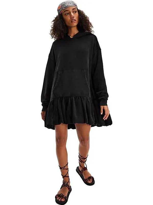 Free People Oversized Longline Hoodie - Washed Black