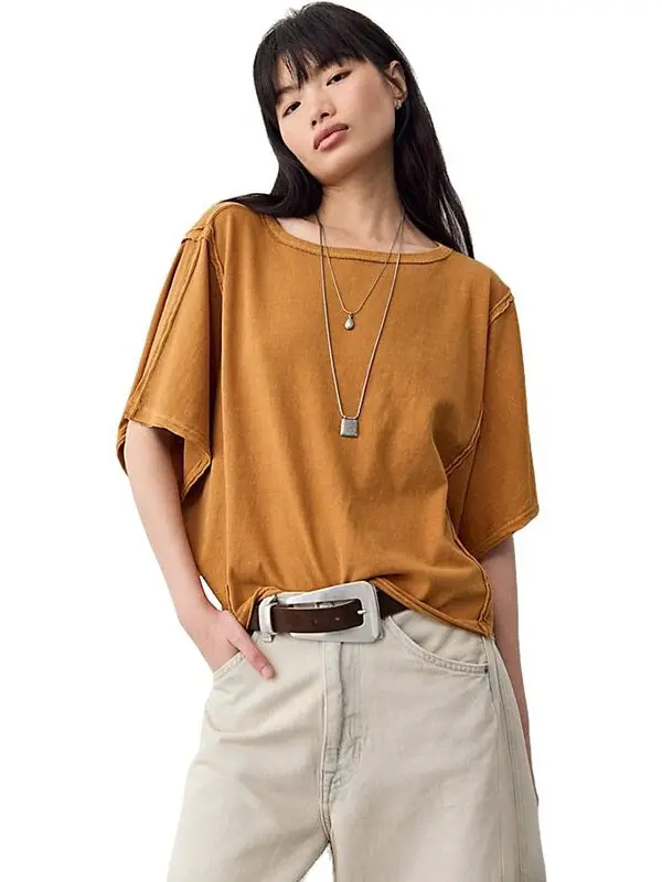 Free People We The Free Bat-wing Silhouette Cotton Jersey Tee - Bronzer