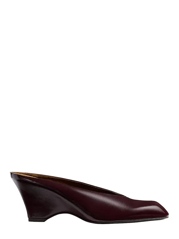 Khaite Colt Leather Wedge Mules - Bordeaux