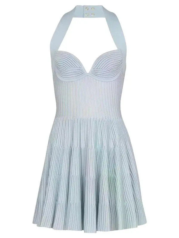Balmain Knitted A-line Mini Dress - Blue